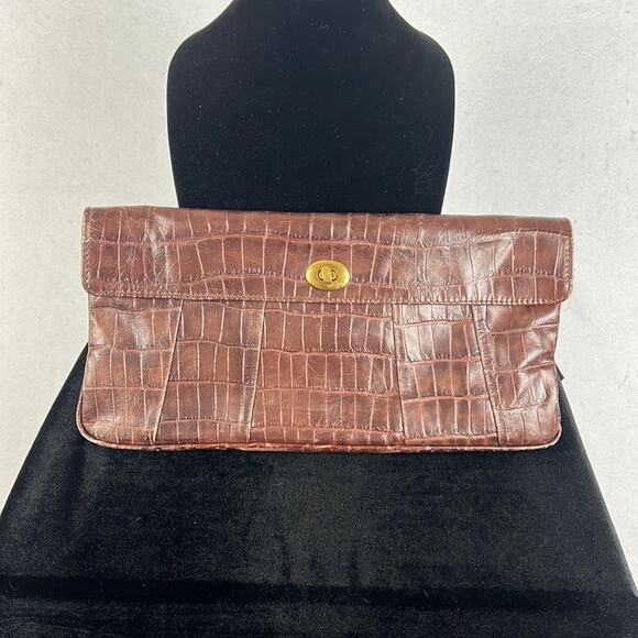 Club Monaco | Bags | Club Monaco Ariana Embossed Leather Clutch Brown ...